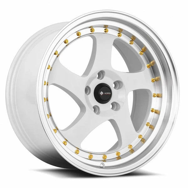 Vors VR2 15" 4x108 White Machine Lip Gold Rivet | VR02158040020W-408 – UroTuning