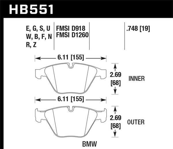 Hawk 2011 BMW 1 Series M 3.0L Base Front ER-1 Brake Pads | HB551D.748 – UroTuning