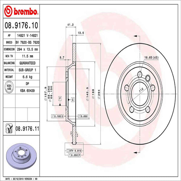 Brembo OE Rear Brake Kit (Prem NAO Ceramic Pads/Prem UV Coat Rotors ...