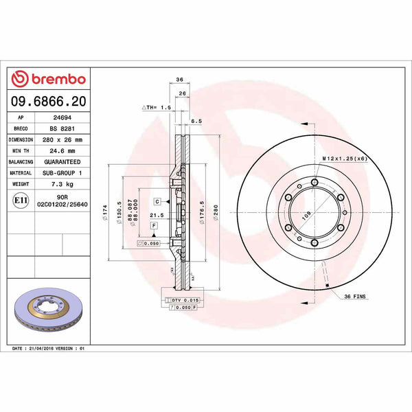 Brembo OE 96-99 Acura SLX/96-01 Honda Passport Front Prem Rotor | 09 ...