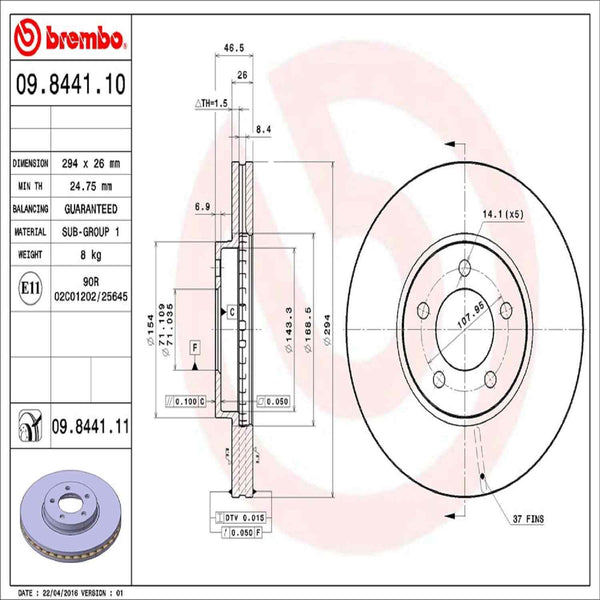 Brembo OE 96-99 Ford Taurus/01-02 Taurus Front Prem UV Coat Rotor | 09 ...