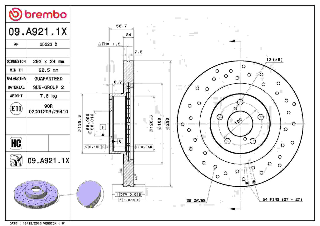 Brembo OE 13-16 Scion FR-S/04-06 Subaru Baja/13-18 BRZ Front Prem Cross ...