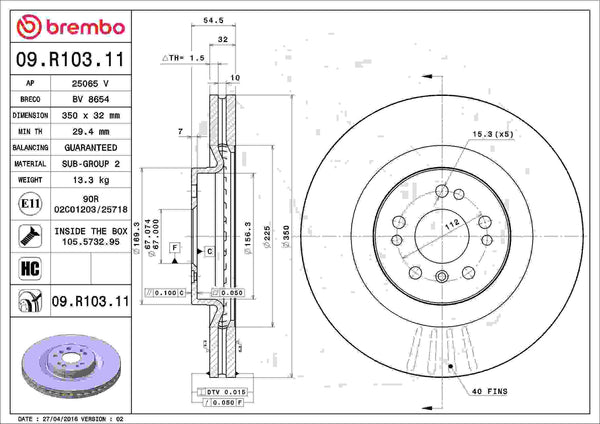 Brembo OE 07-08 Mercedes GL320/10-12 GL350 Front Prem UV Coat Rotor ...