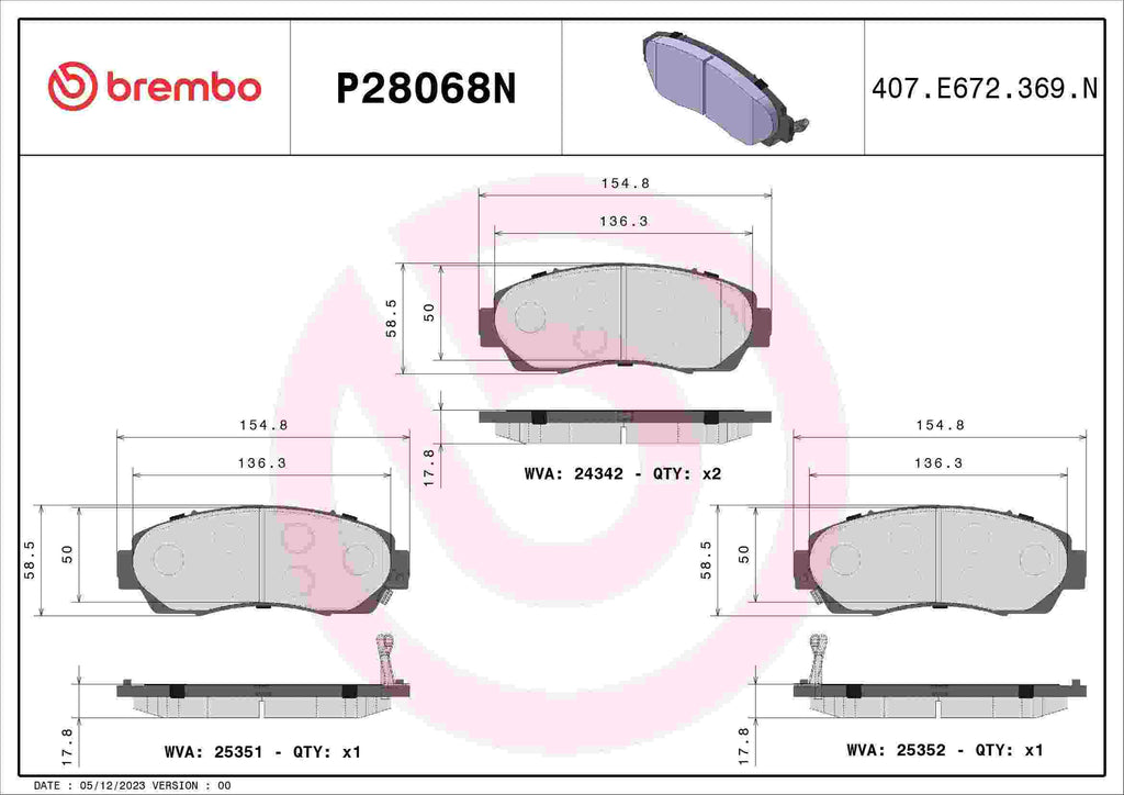 Brembo OE Prem NAO Ceramic Pads (Front) - 07-12 Acura RDX/10-11 Honda ...