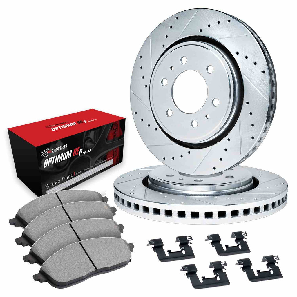 R1 Concepts 00-06 Cadillac Escalade Rear Drill/Slot Silver Rotors w ...