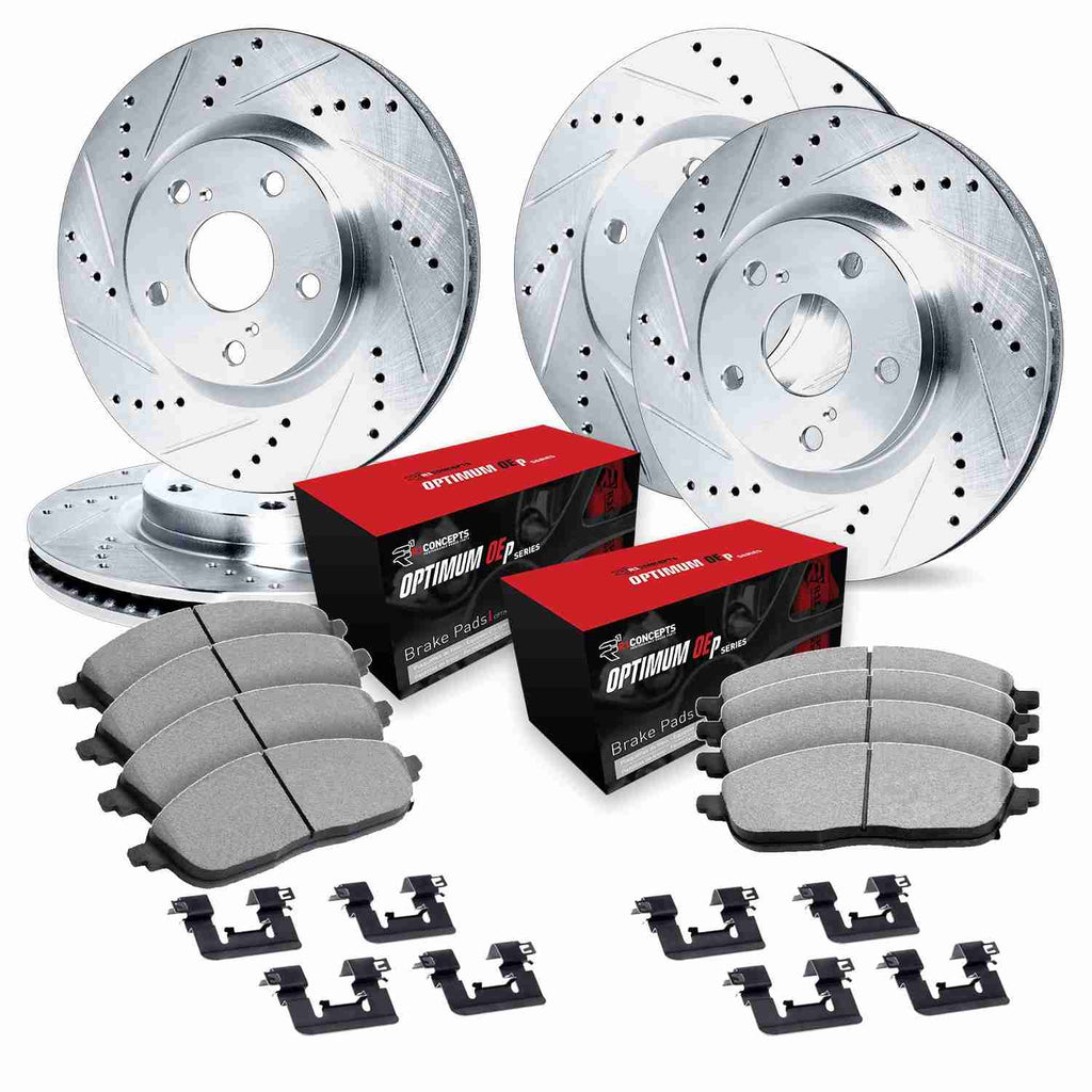 R1 Concepts 16-19 Subaru Legacy Front & Rear Drill/Slot Silver Rotors w ...