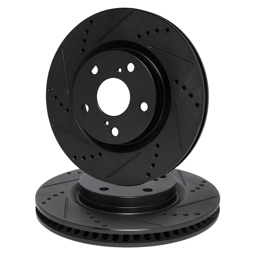 R1 Concepts 16-18 Ford Focus Front Drilled & Slotted Black Brake Rotor ...