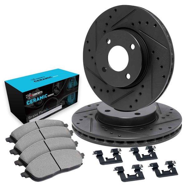 R1 Concepts 90-97 Acura CL Front Drilled & Slotted Black Brake Rotor ...