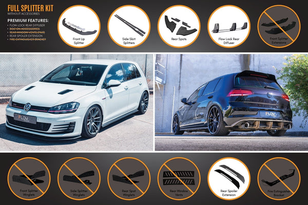 Flow Designs Mk7 Golf GTI Full Lip Splitter Set with Flow-Lock Rear ...