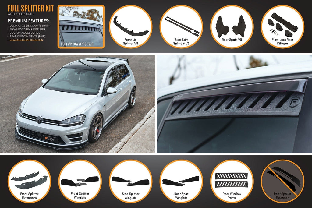 Flow Designs Mk7 Golf R Full Lip Splitter Set | GLMK7RUSPK-0 – UroTuning