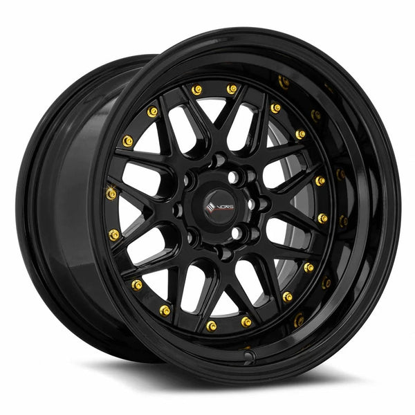Vors VR7 15" 4x100/4x114.3 All Black Gold Rivet | VR0715708H35BK ...