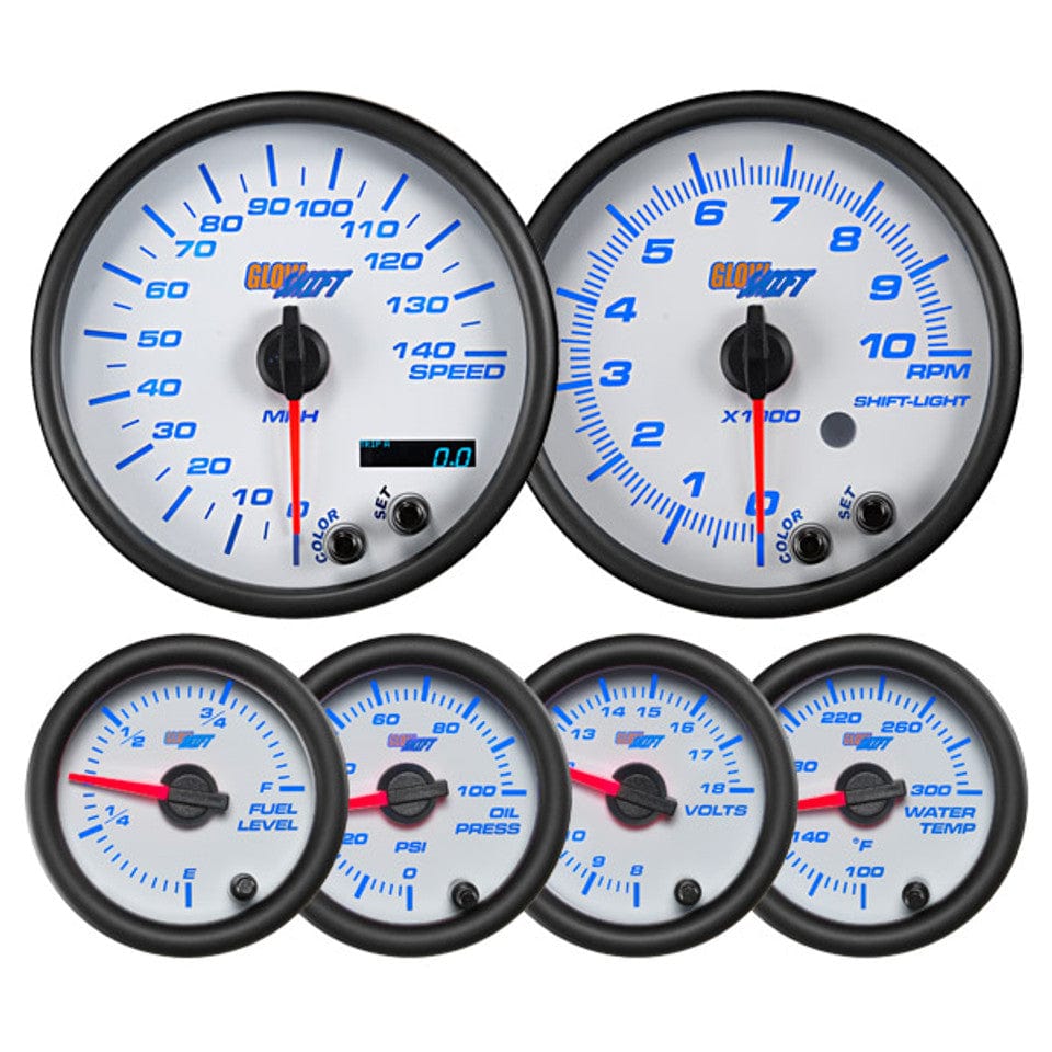 GlowShift Gauges White 7 Color Custom Dashboard Gauge Set | GS-W7-6G-1 ...
