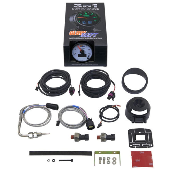 GlowShift Gauges 3in1 White Dial Boost with Digital Exhaust Gas ...