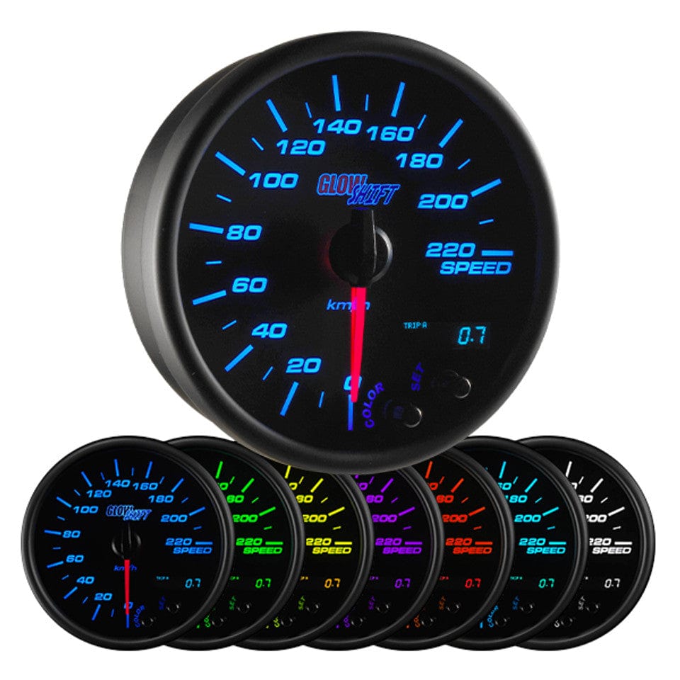 GlowShift Gauges Black 7 Color 3-3/4" In-Dash Kilometer Speedometer ...