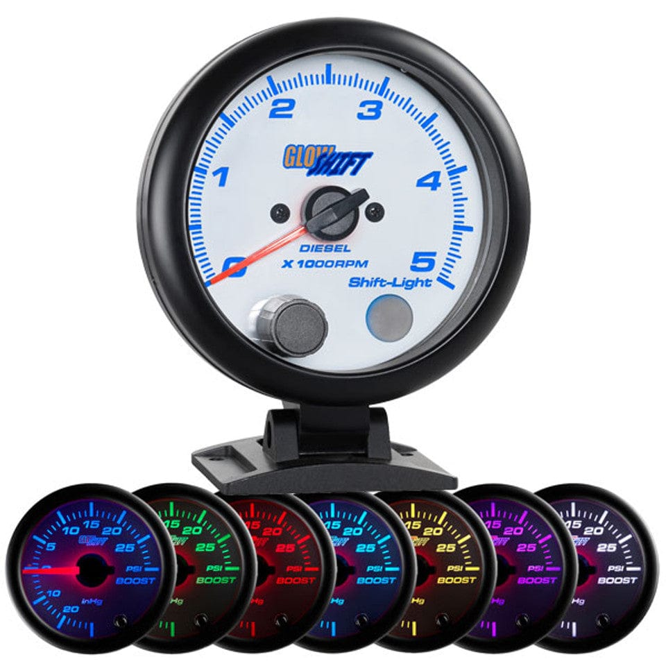 GlowShift Gauges White 7 Color 3-3/4" On-Dash Diesel Tachometer Gauge ...