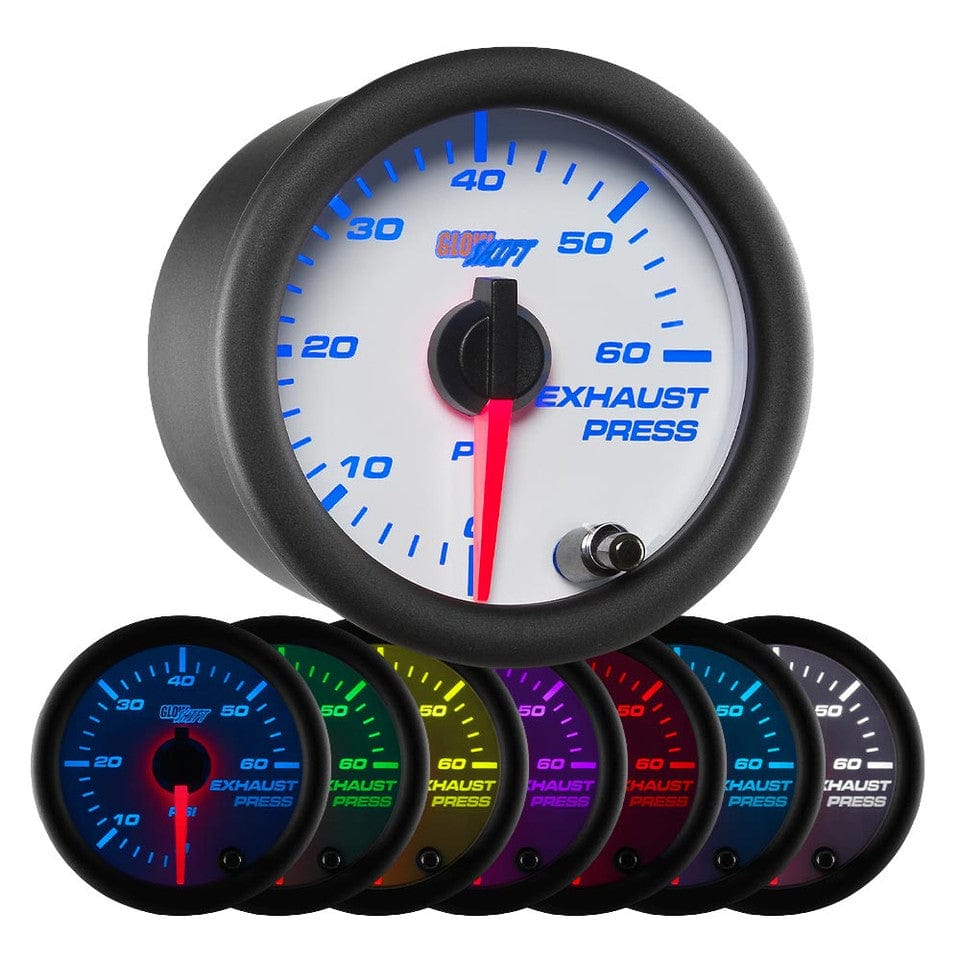 GlowShift Gauges White 7 Color 60 PSI Exhaust Pressure Gauge | GS-W723 ...